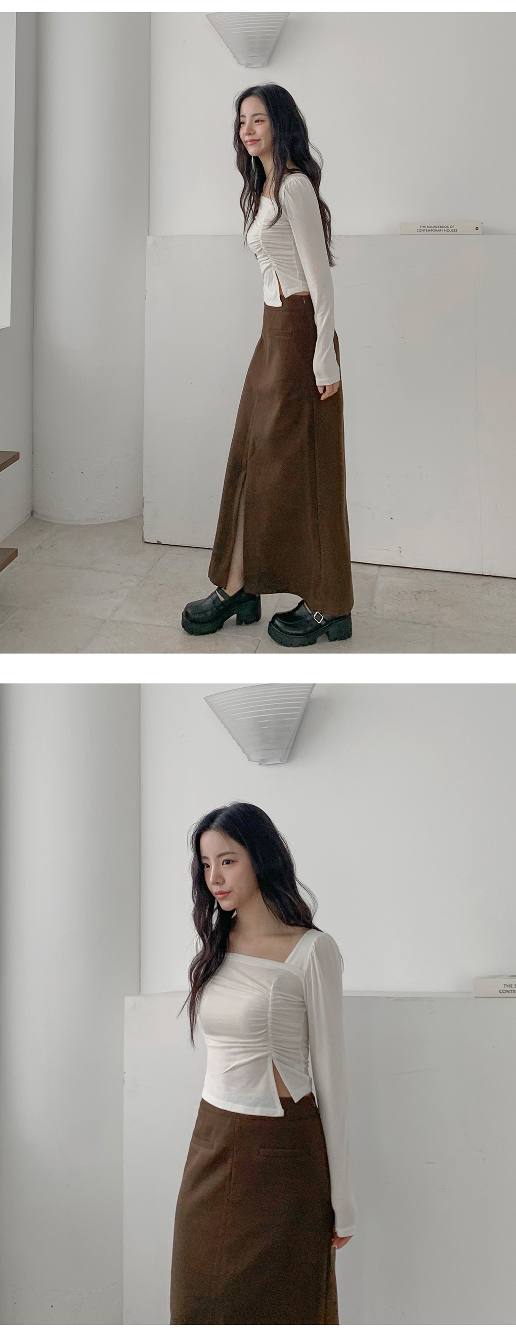 무료배송 포인트이너 벨드 셔링 티셔츠 긴팔티 셔링 트임 스퀘어넥 여리핏 퍼프 데일리 러블리